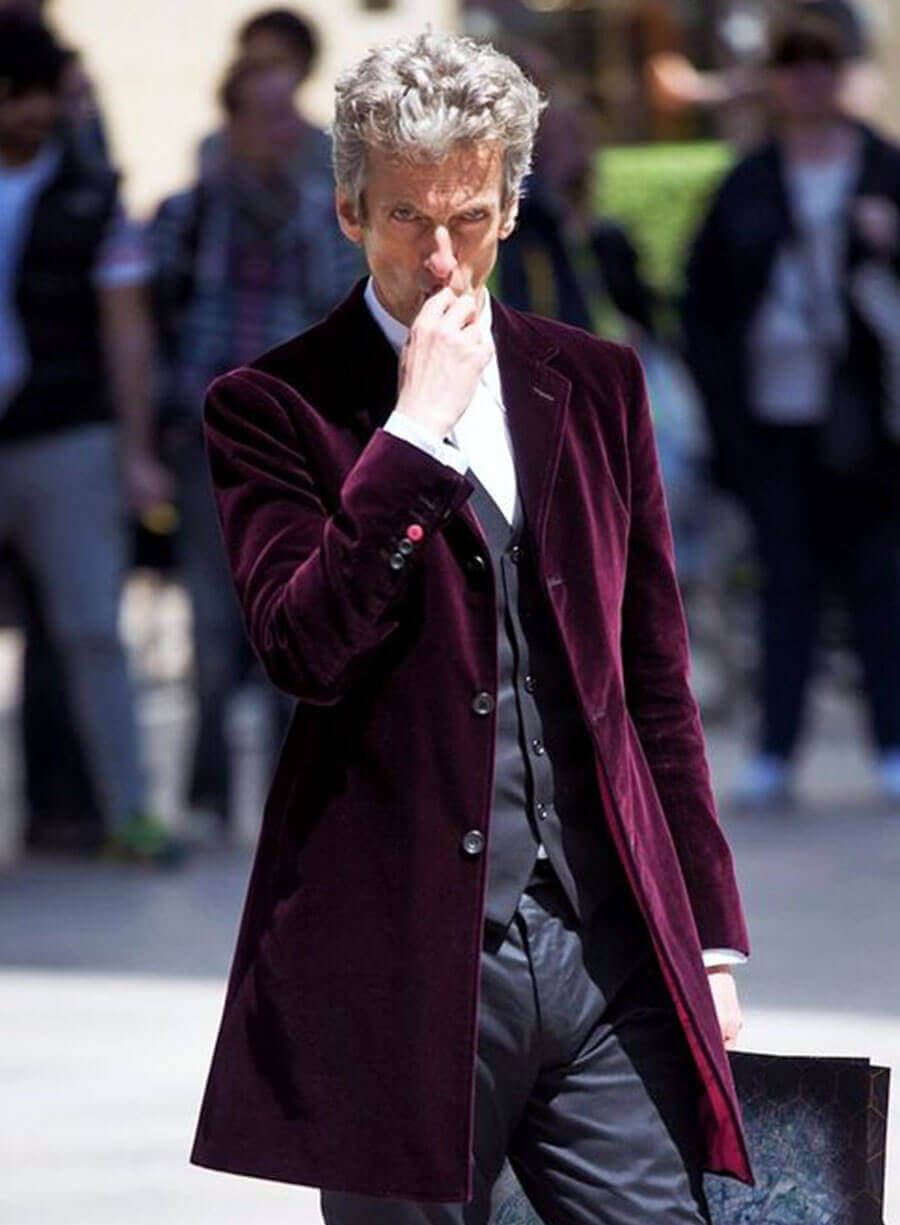 12th Doctor Doctor Who Velvet Maroon Coat – LeatherJacketMerchant