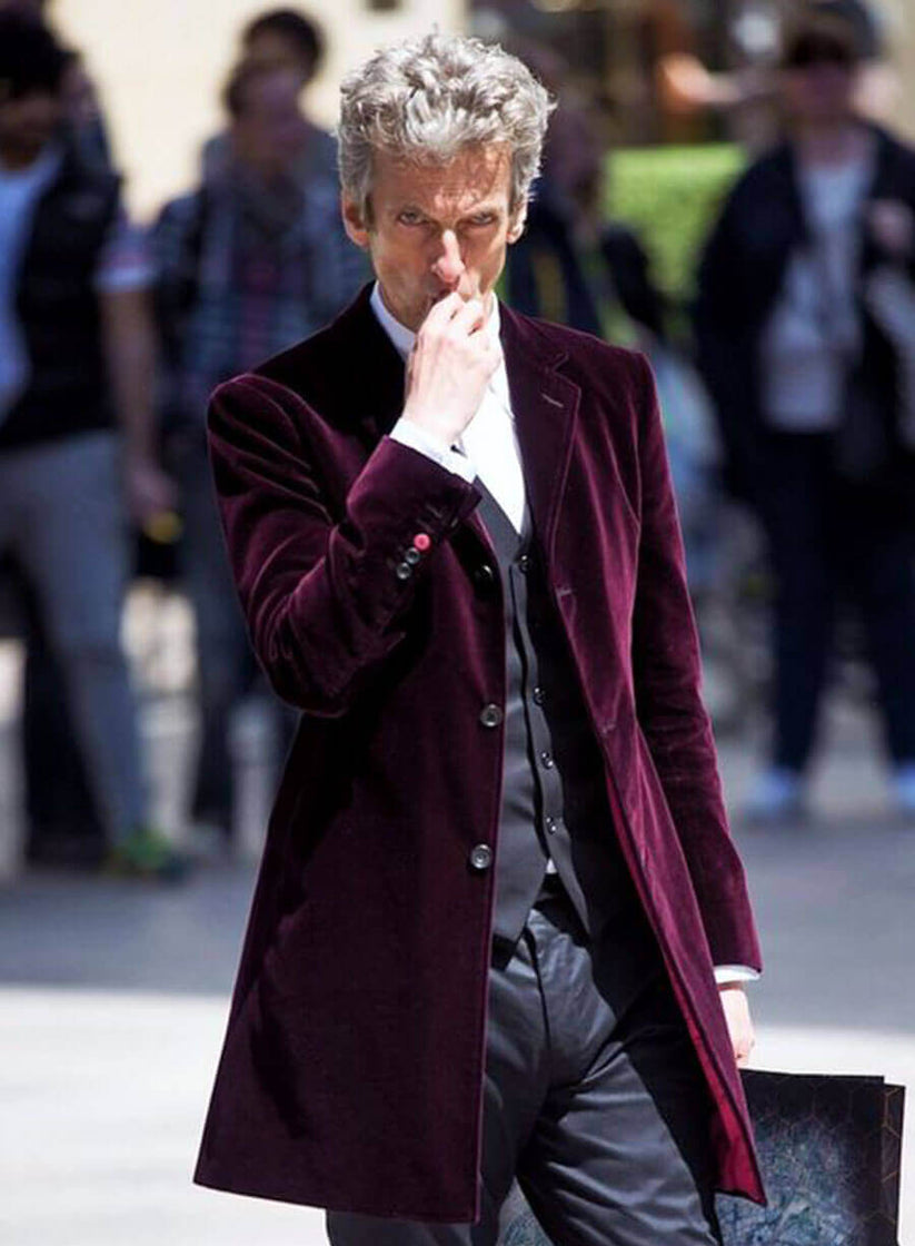 12th Doctor Doctor Who Velvet Maroon Coat – LeatherJacketMerchant