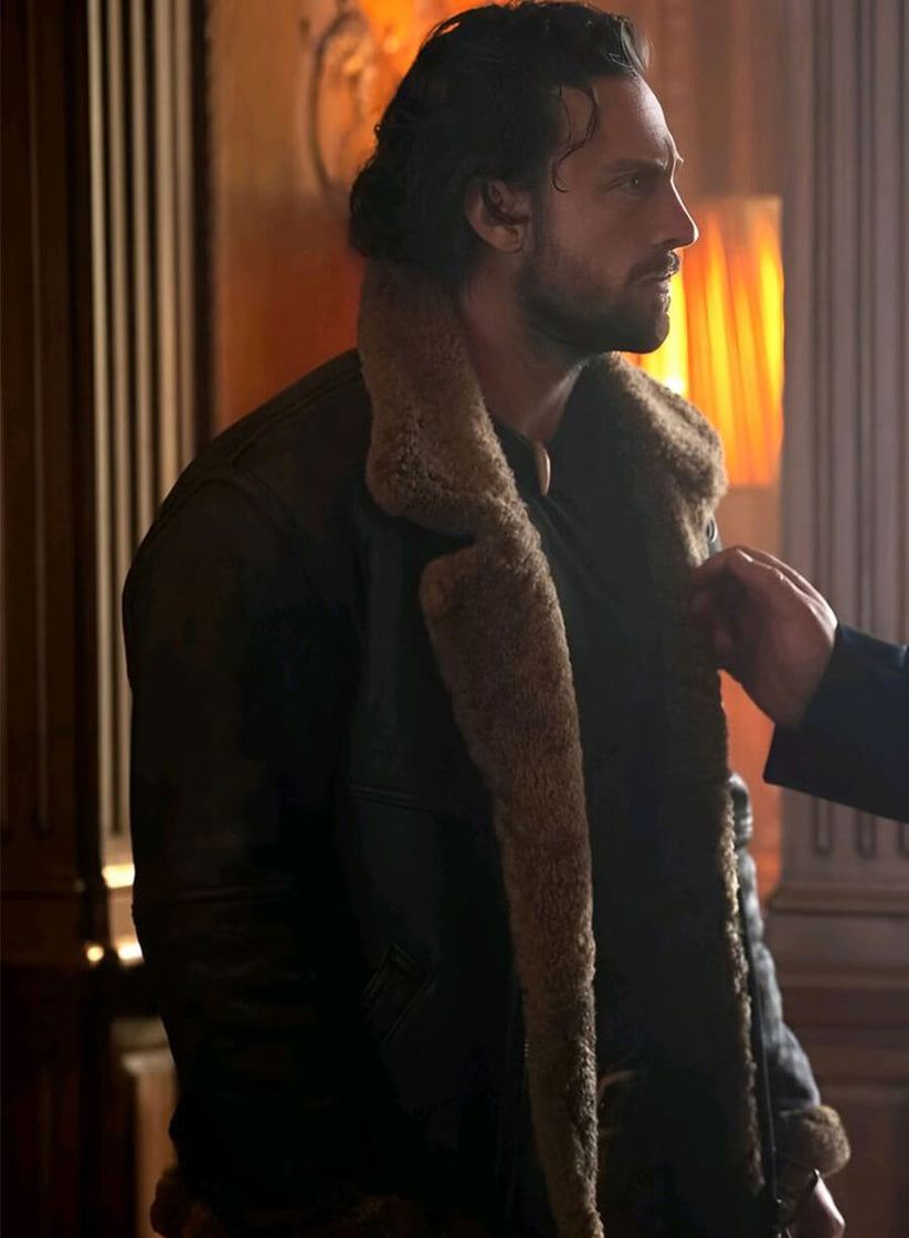 Aaron Taylor-Johnson Kraven the Hunter Brown Shearling Jacket ...