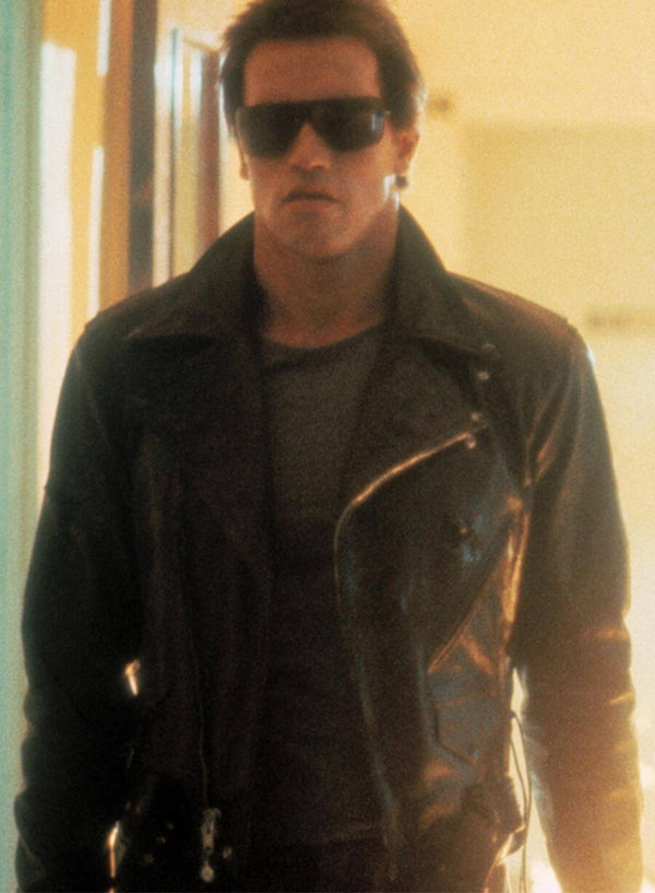 Arnold Schwarzenegger The Terminator Black Leather Jacket ...