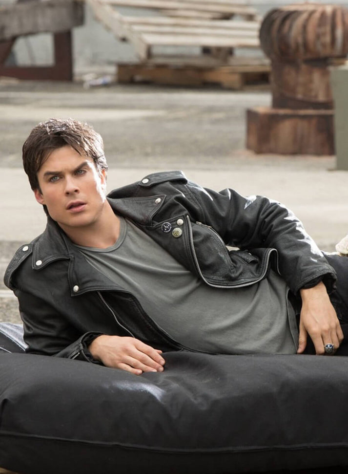 Damon Salvatore The Vampire Diaries S04 Black Biker jacket ...