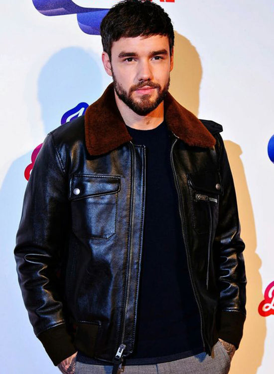 Liam Payne Black Leather Shearling Jacket – LeatherJacketMerchant