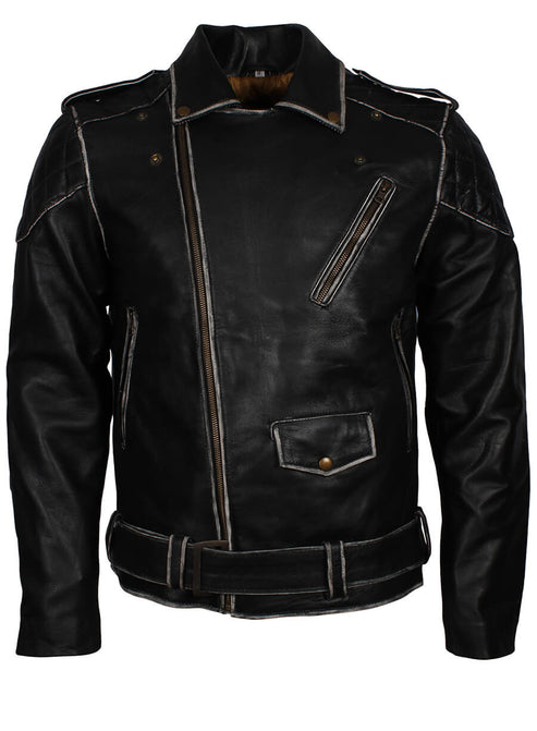 Men Distressed Brando Motorcycle Jacket – LeatherJacketMerchant