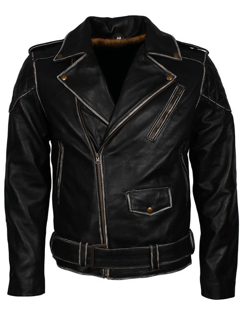 Men Distressed Brando Motorcycle Jacket – LeatherJacketMerchant