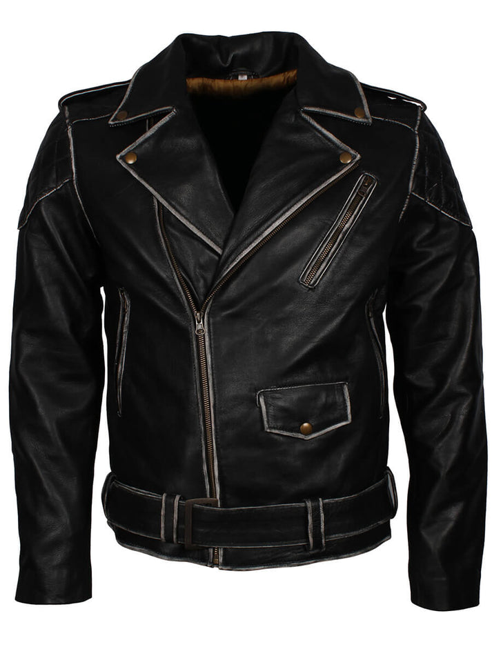 Men Distressed Brando Motorcycle Jacket – LeatherJacketMerchant