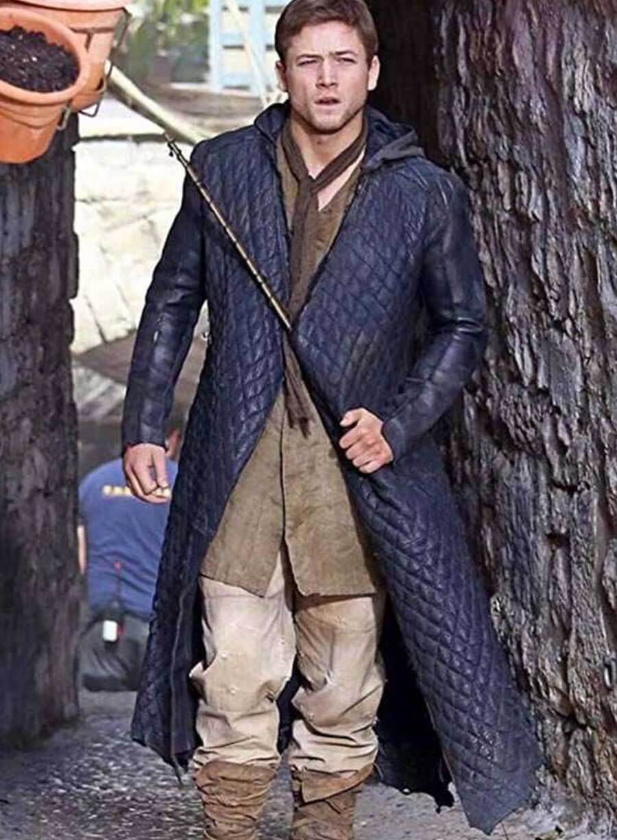 Taron Egerton Robin Hood Leather Quilted Coat – LeatherJacketMerchant